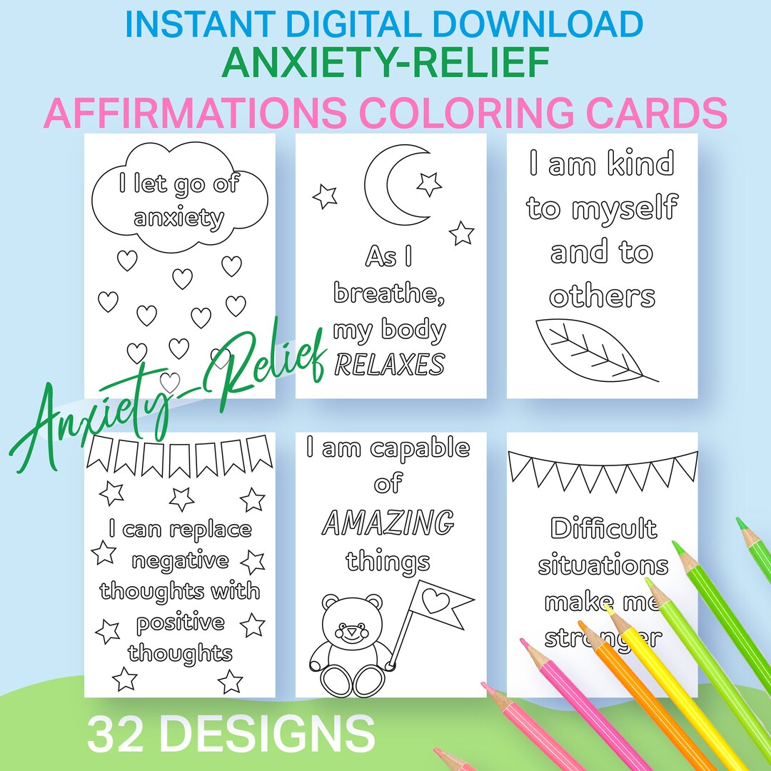 Kids Anxiety-relief Affirmations Coloring Cards Printable, Coloring ...