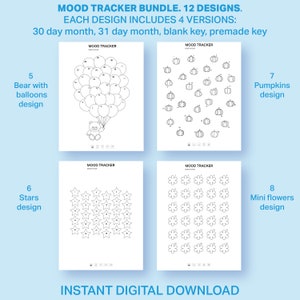 Mood Tracker Bundle Printable, 12 Designs Emotions Tracker Digital ...