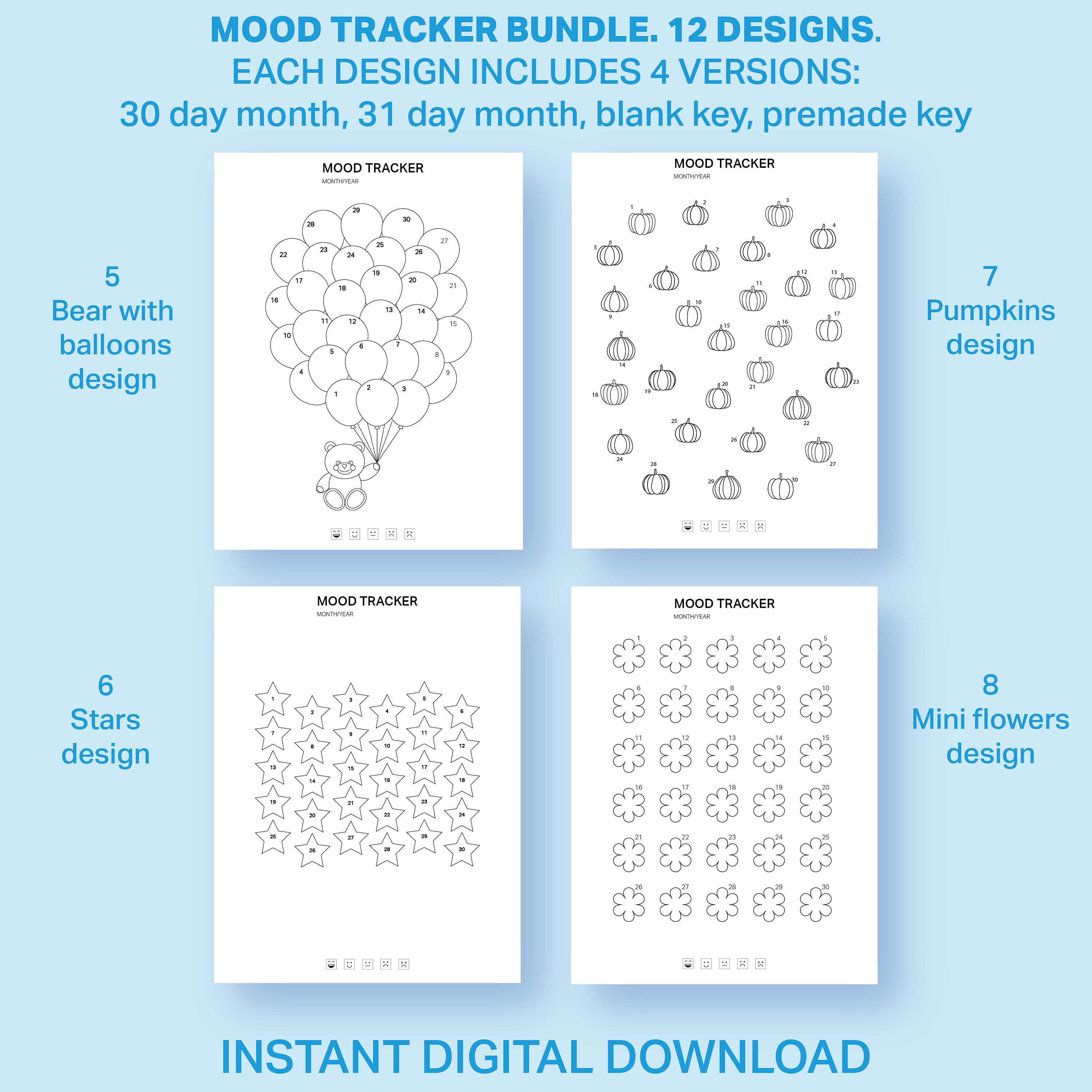 Mood Tracker Bundle Printable 12 Designs Emotions Tracker - Etsy