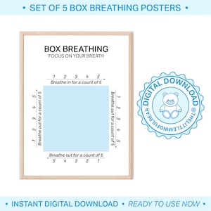 Bundle Box Breathing Posters, Mental Health Poster, Therapy Counselor ...