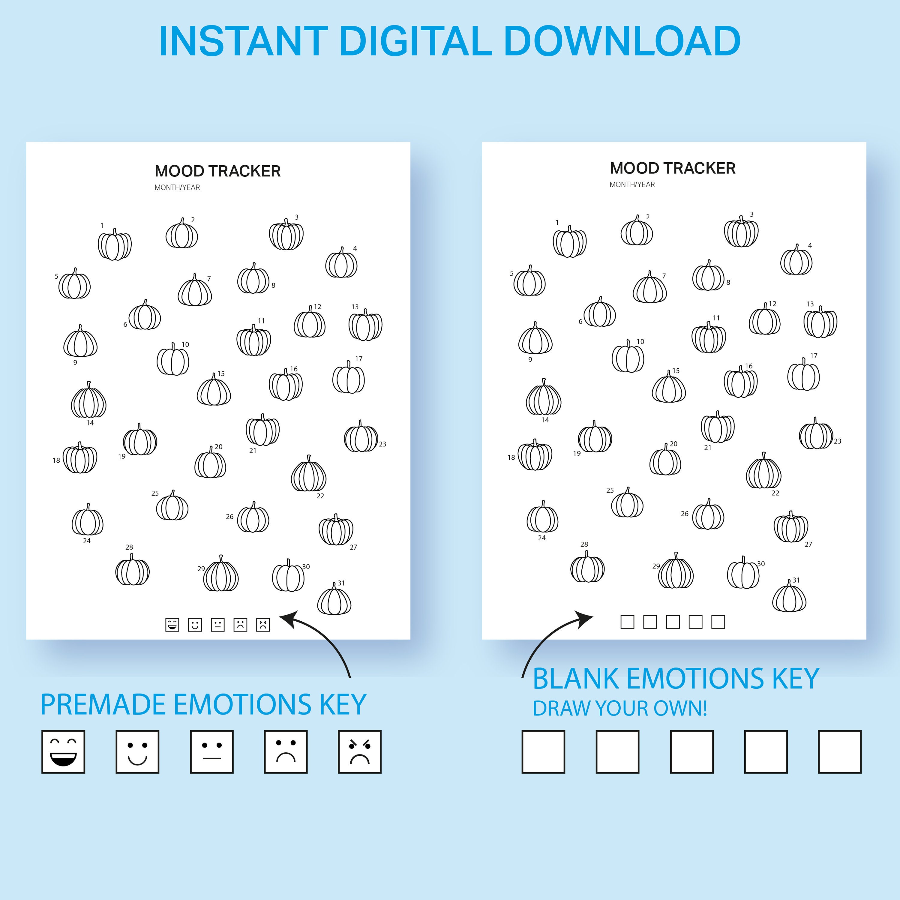 Pumpkin Mood Tracker Printable, Monthly Daily Mood Tracker, Bullet ...