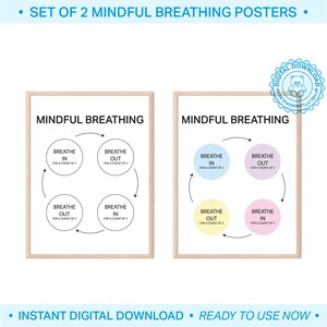 Mindful Breathing Poster, Mental Health Posters, Therapy Office Decor ...