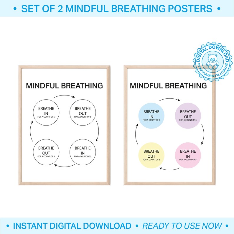 Mindful Breathing Poster, Mental Health Posters, Therapy Office Decor ...