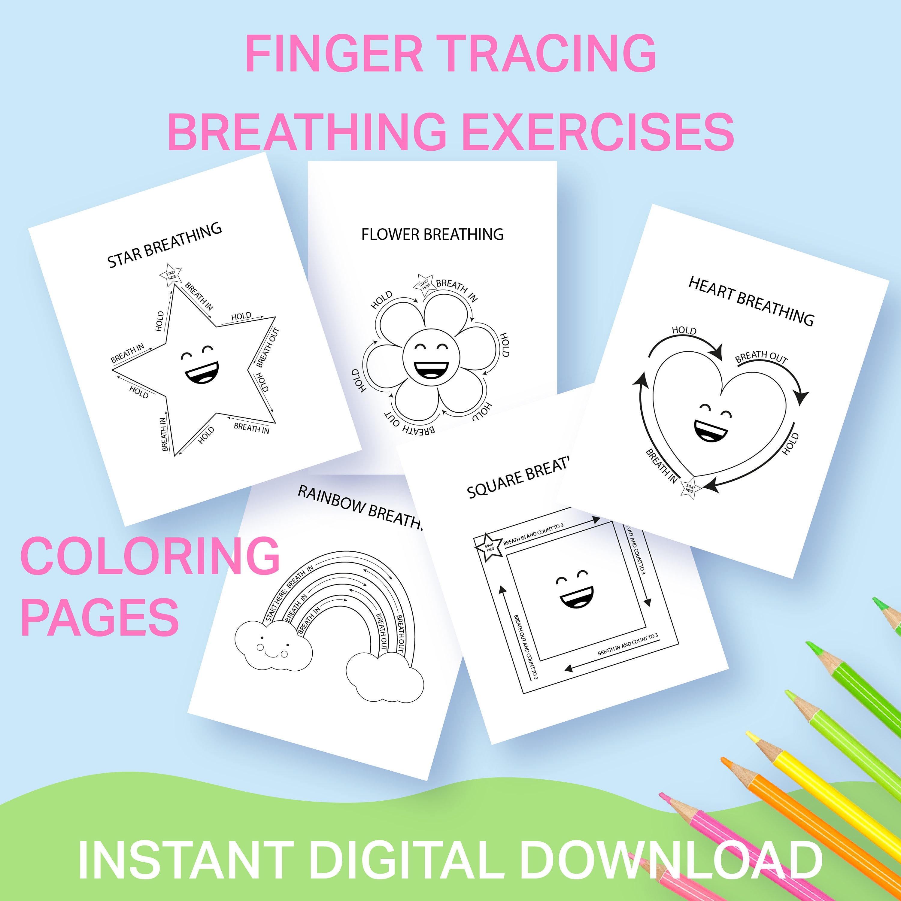 Finger Tracing Breathing Exercises Coloring Pages for Kids, Star ...
