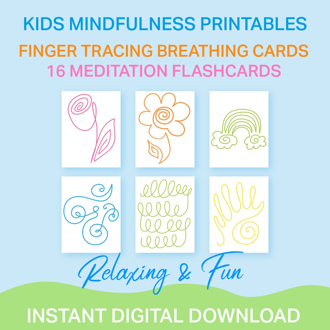 Calm Down Finger Tracing Meditation Flashcards, Kids Mindful Activity ...