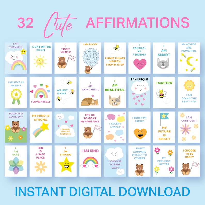 Cute Affirmation Cards Printable for Kids, Positive Kindness Cards ...