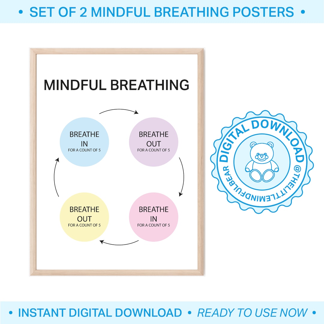 Mindful Breathing Poster, Mental Health Posters, Therapy Office Decor ...