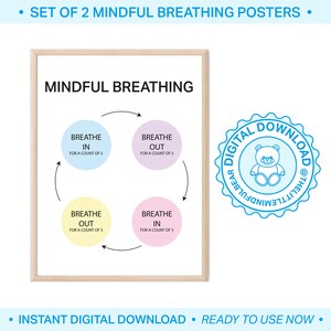 Mindful Breathing Poster, Mental Health Posters, Therapy Office Decor ...