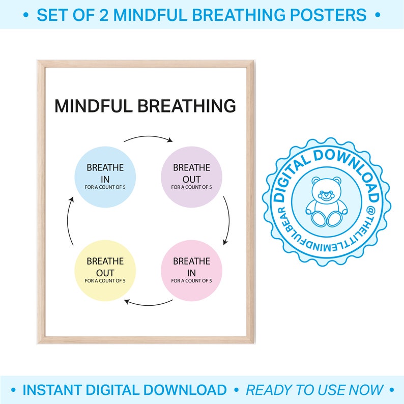 Mindful Breathing Poster, Mental Health Posters, Therapy Office Decor ...