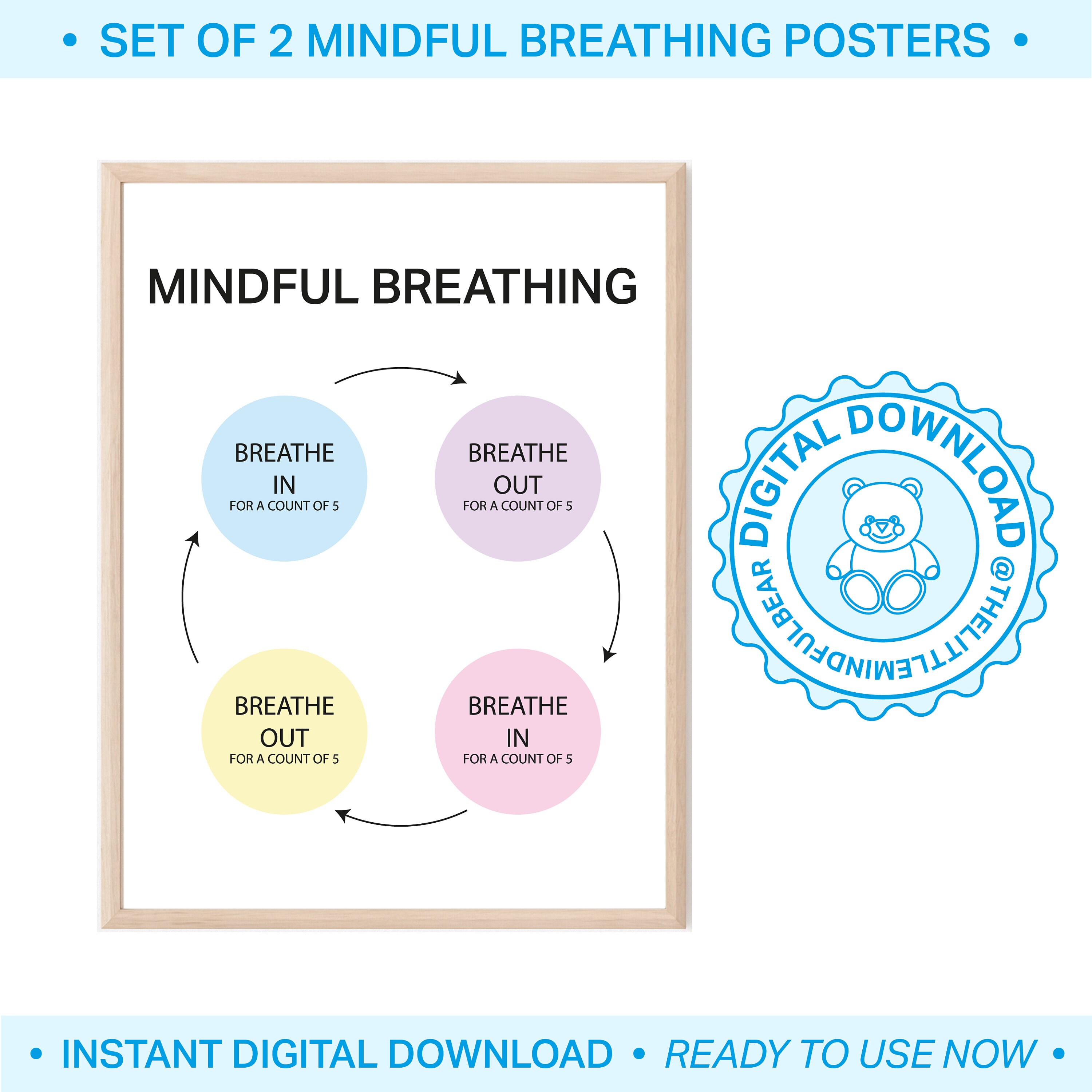 Mindful Breathing Poster, Mental Health Posters, Therapy Office Decor ...