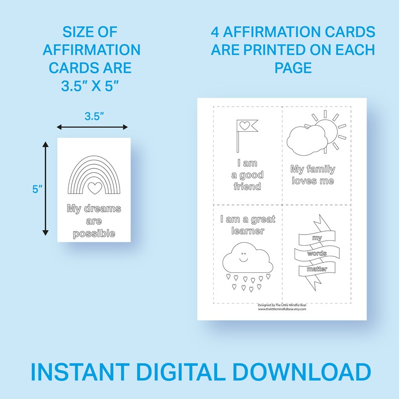 Positive Affirmation Coloring Cards for Kids, Coloring Pages, Kindness ...
