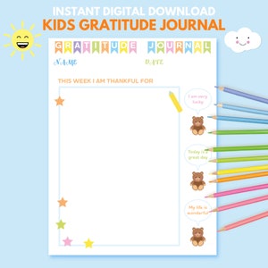 Kids Daily Gratitude Journal Printable Worksheets, Mindfulness Activity ...