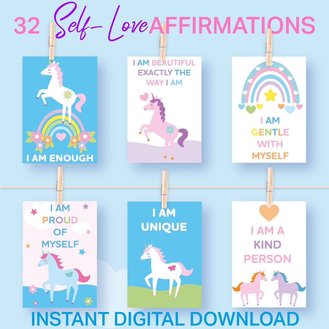 Unicorn Self-love Affirmation Cards Kids, Girls Self Esteem Mindfulness ...