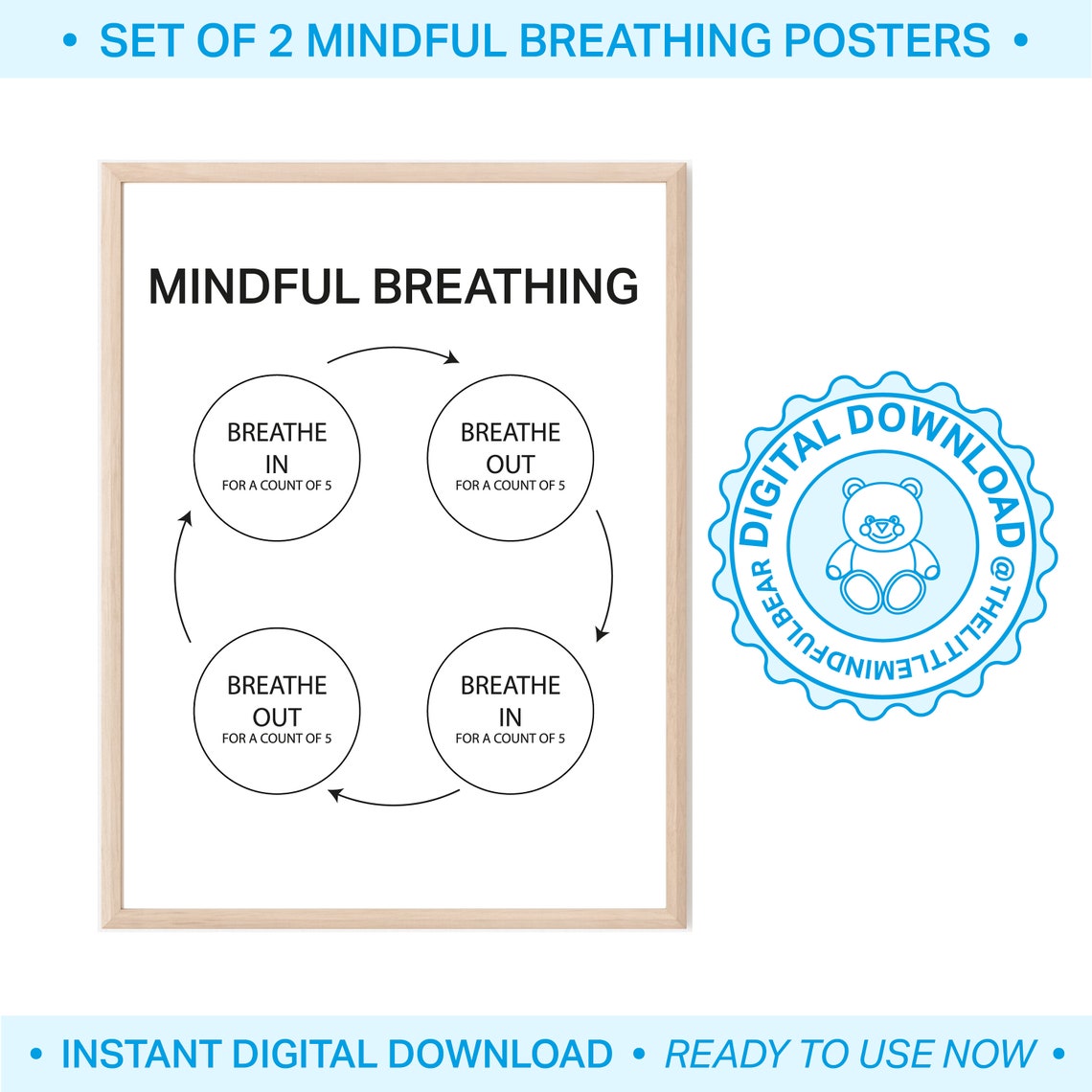 Mindful Breathing Poster, Mental Health Posters, Therapy Office Decor ...