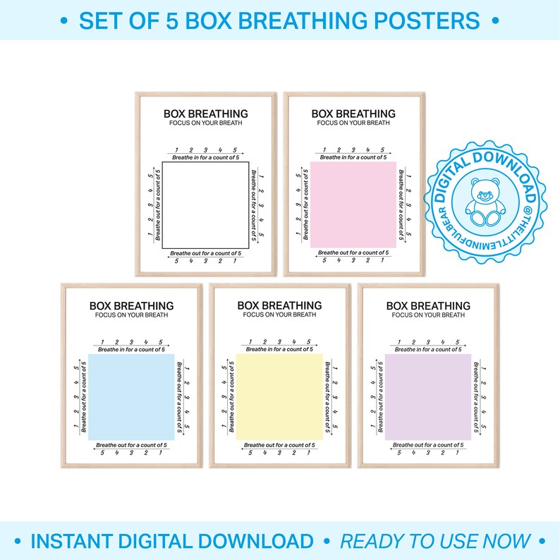 Bundle Box Breathing Posters, Mental Health Poster, Therapy Counselor ...