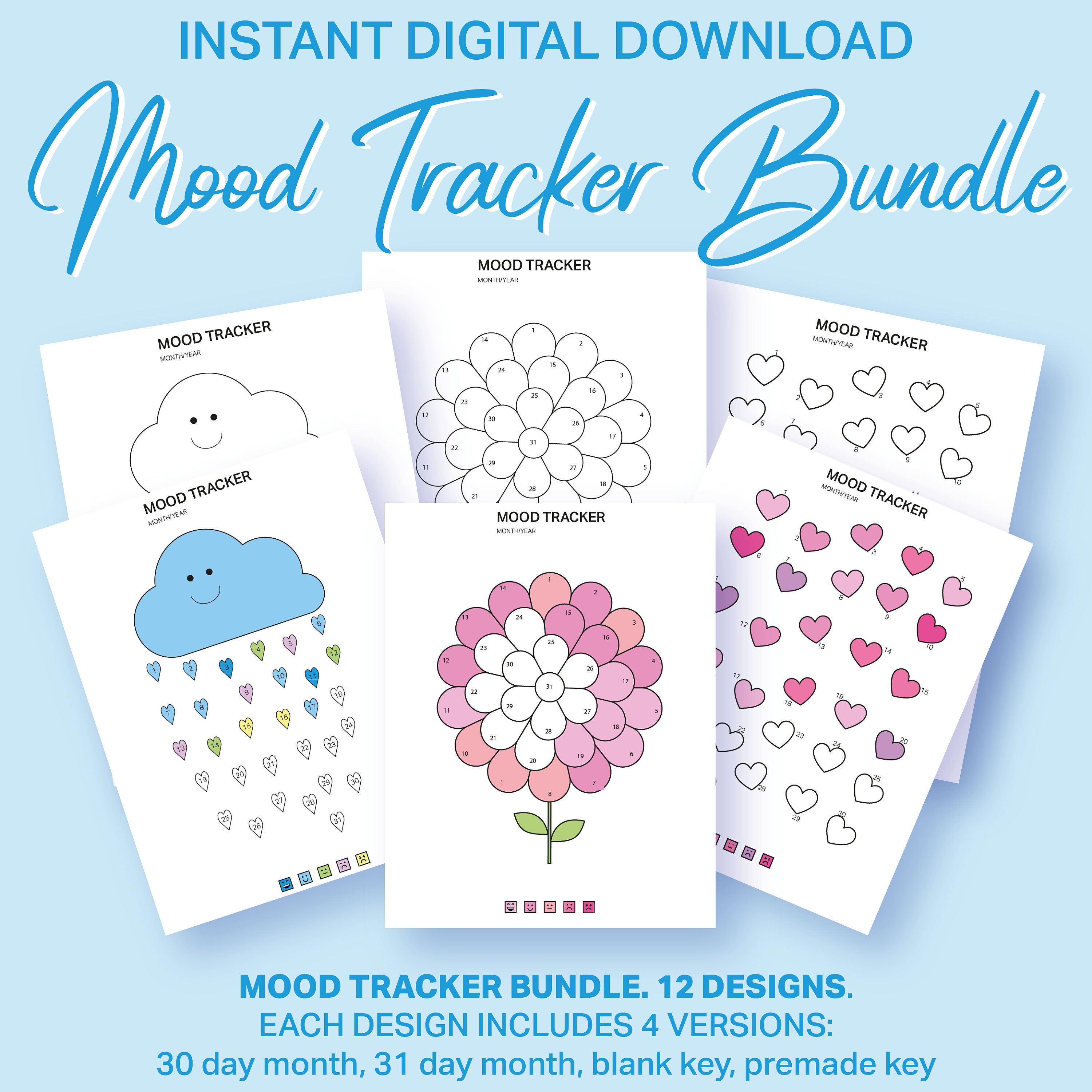 Mood Tracker Bundle Printable 12 Designs Emotions Tracker - Etsy
