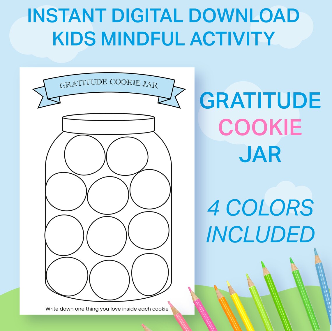 Gratitude Jar Printable Kids, Mindfulness Coloring Activity Children ...
