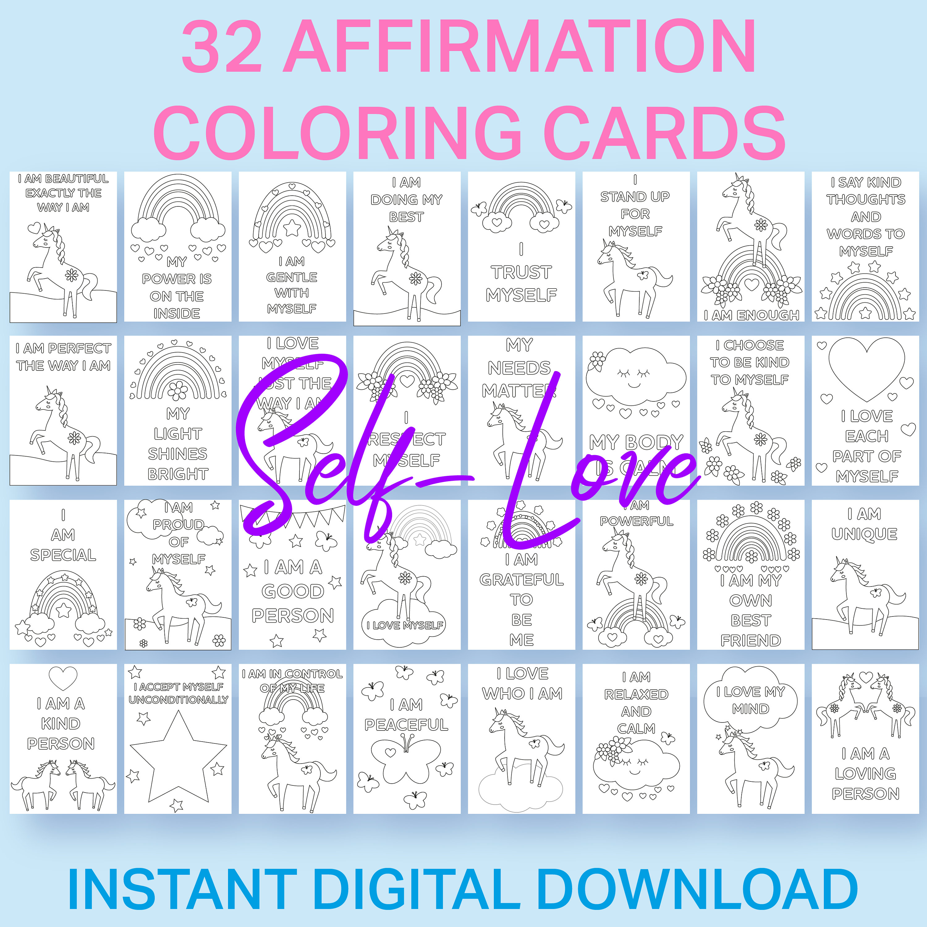 160 Kids Coloring Affirmations Bundle Mindfulness Cards for - Etsy