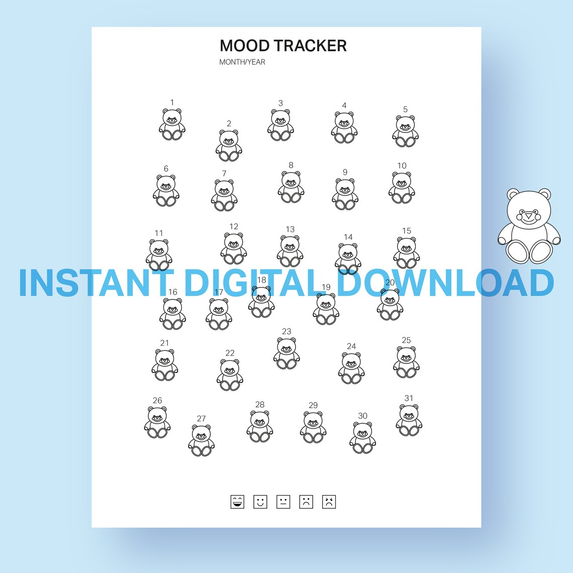 Mood Tracker Printable Bear Daily Monthly Emotions Mood Chart - Etsy