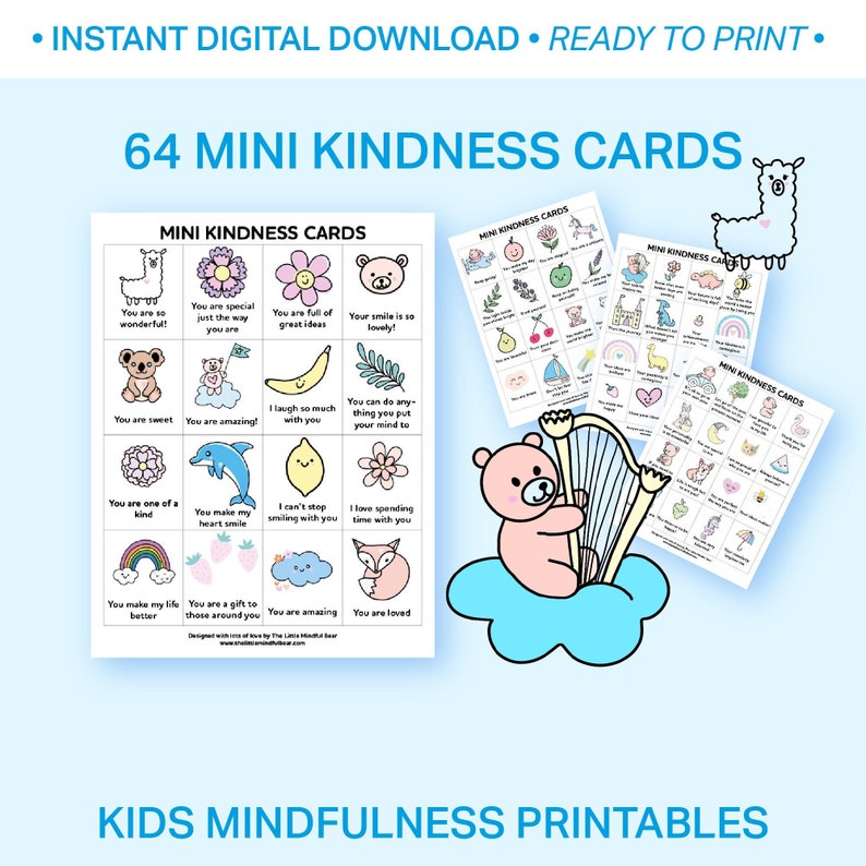 64 Mini Kindness Cards for Kids Printable, Positive Affirmation ...