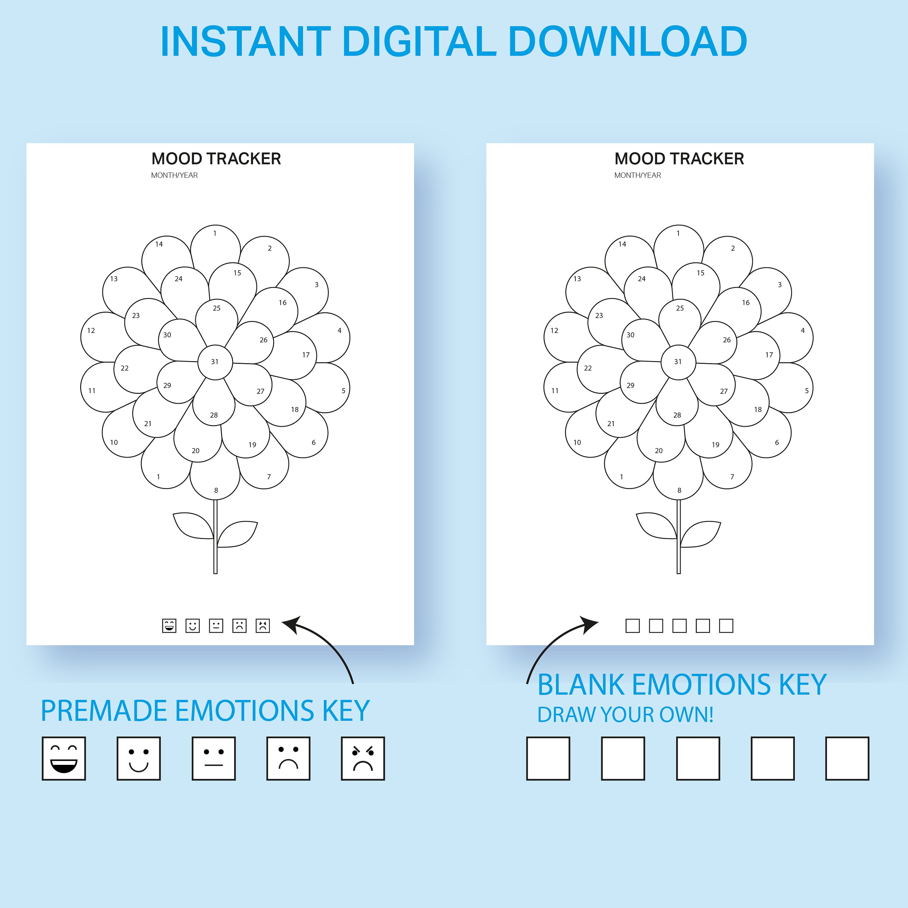 Flower Mood Tracker Printable, Daily Monthly Mood Chart Journal, A5 A4 ...