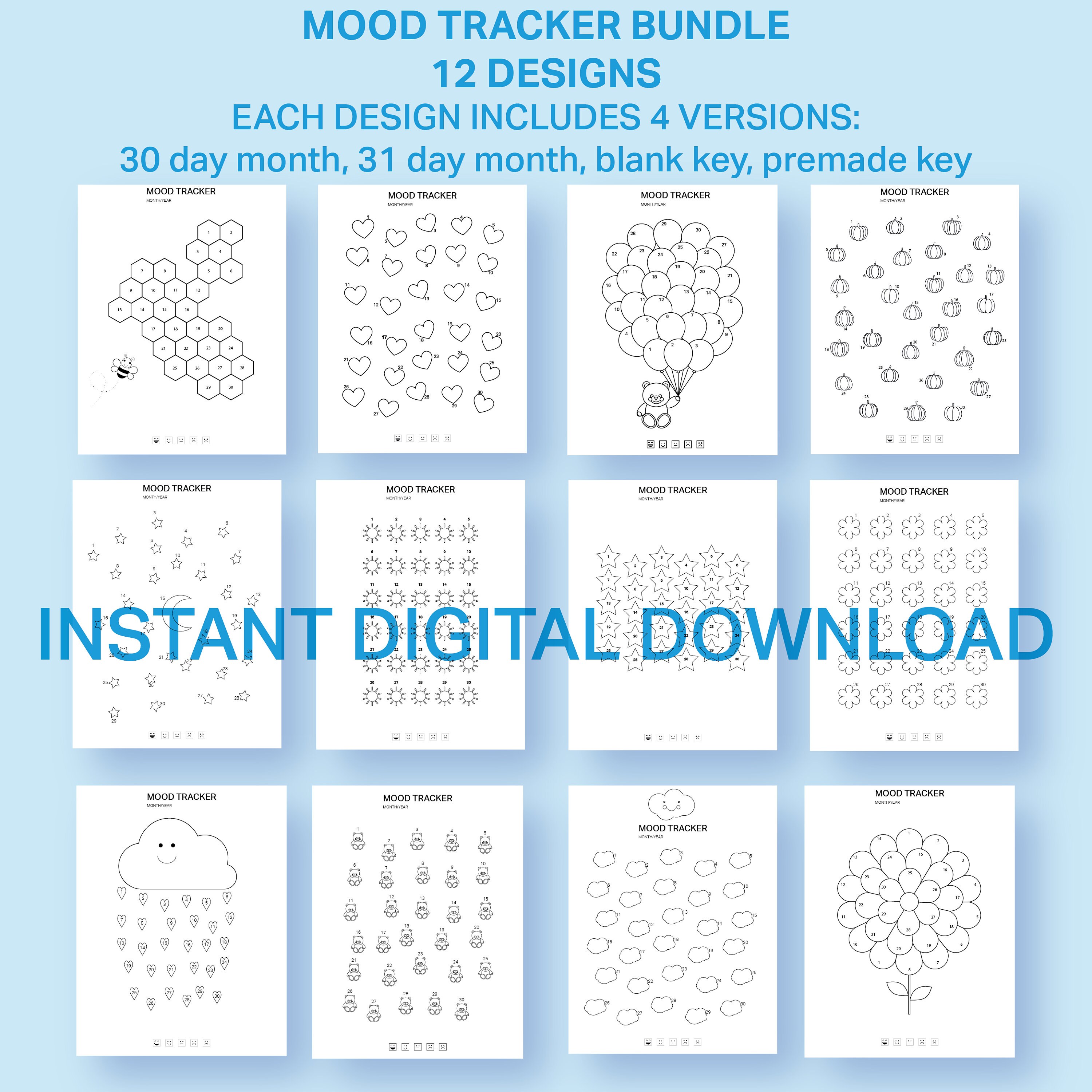 Mood Tracker Bundle Printable 12 Designs Emotions Tracker - Etsy