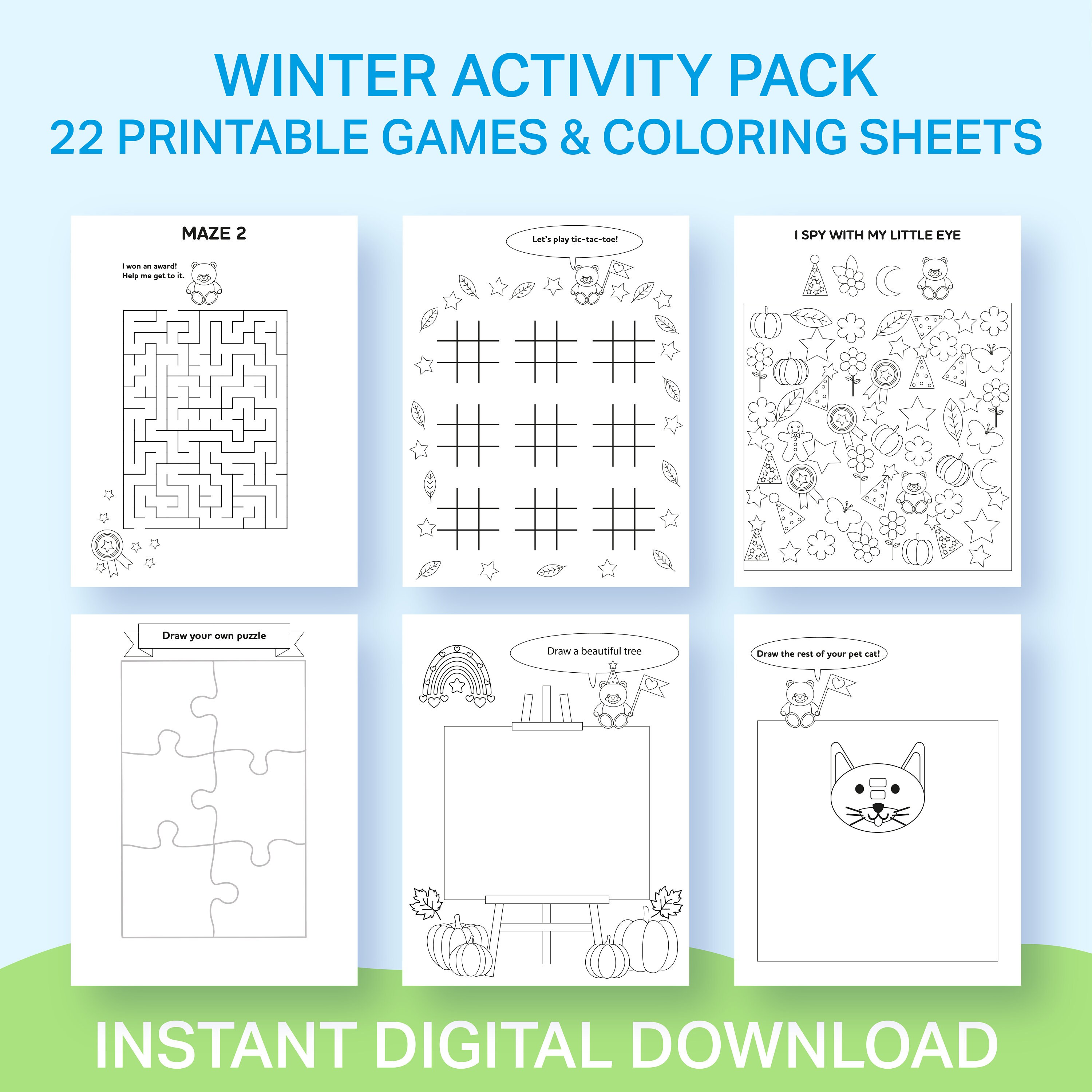 Winter Activity Printables for Kids Fall Coloring Pages and - Etsy