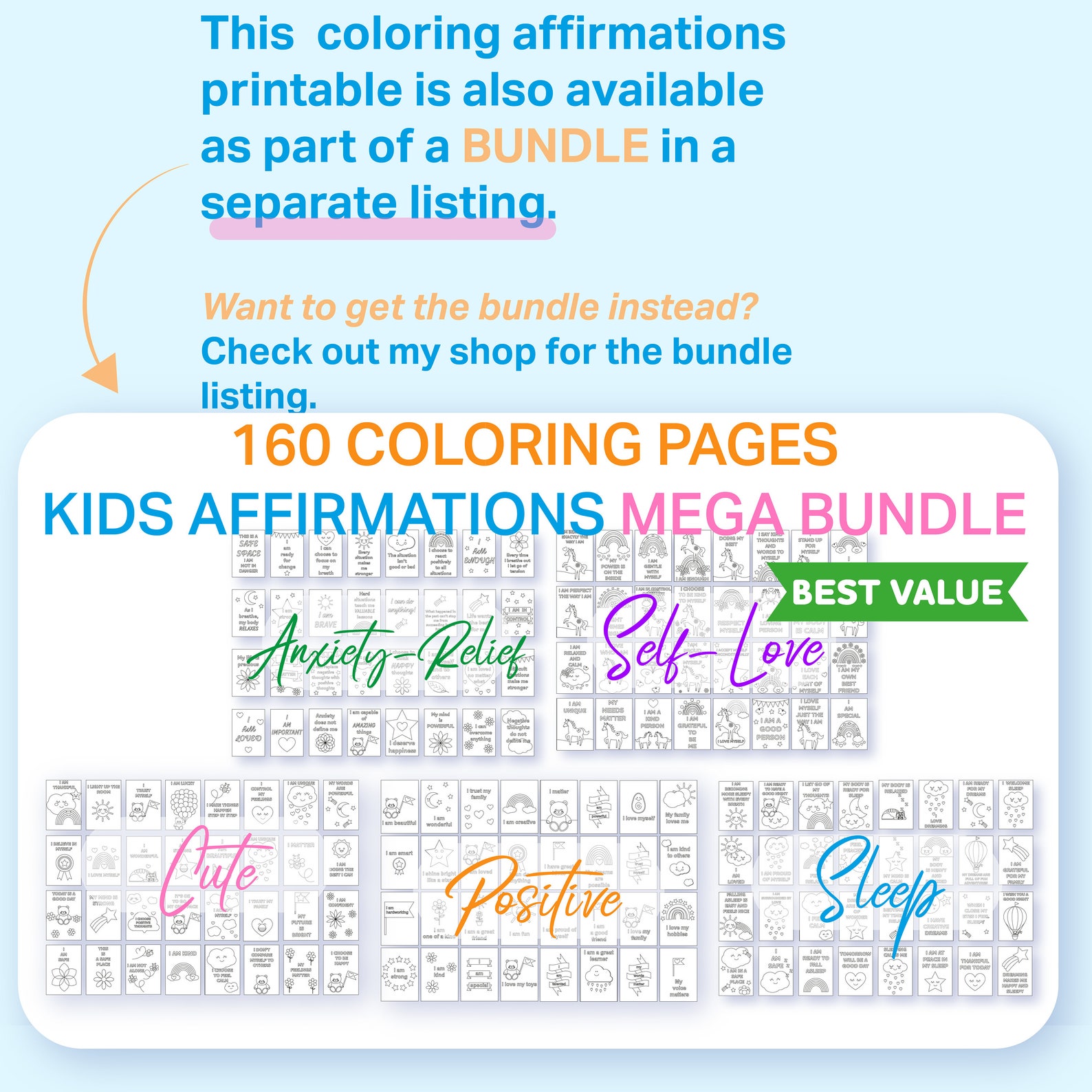 Positive Affirmation Coloring Cards for Kids, Coloring Pages, Kindness ...