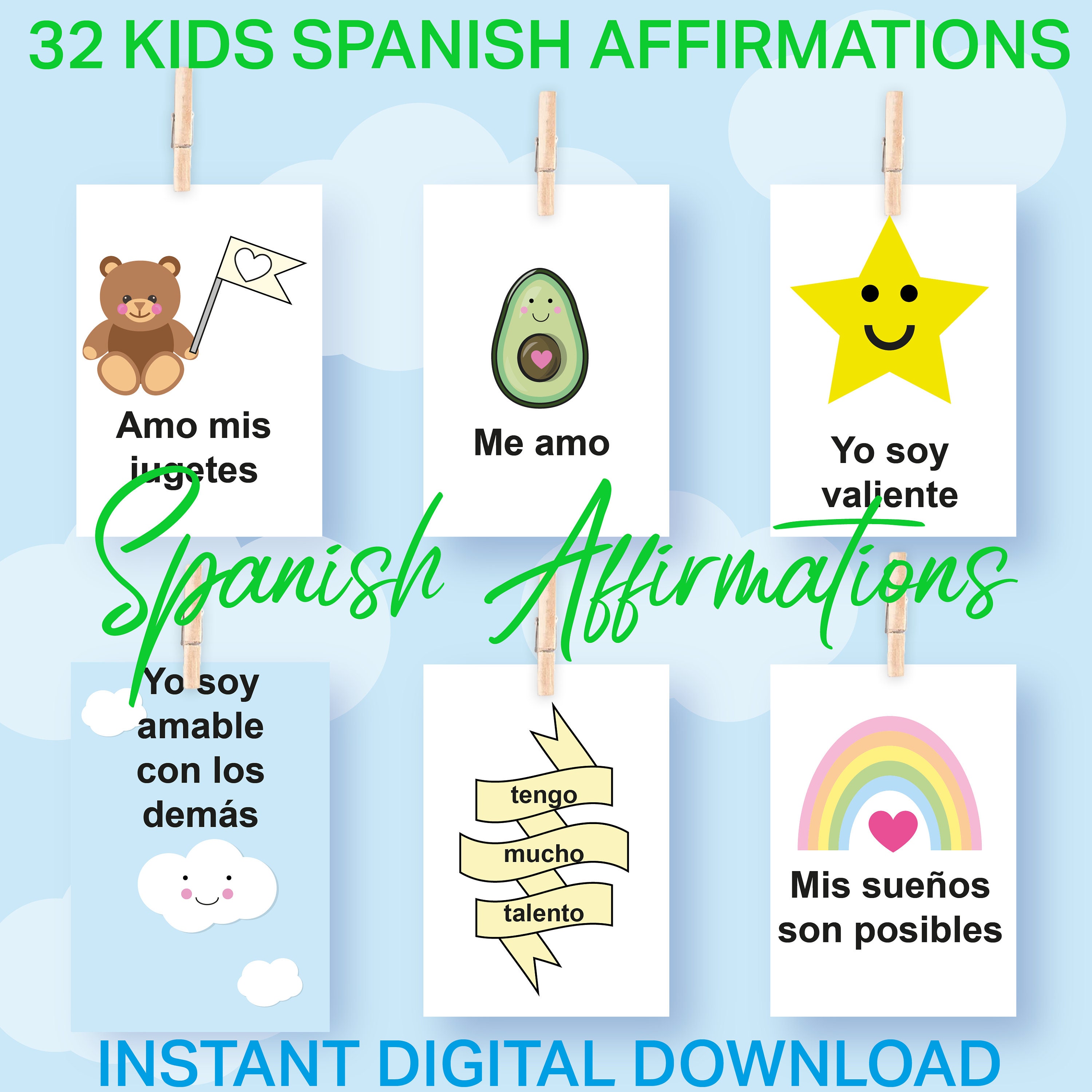 SPANISH Positive Affirmation Cards for Kids, Afirmaciones Positivas ...
