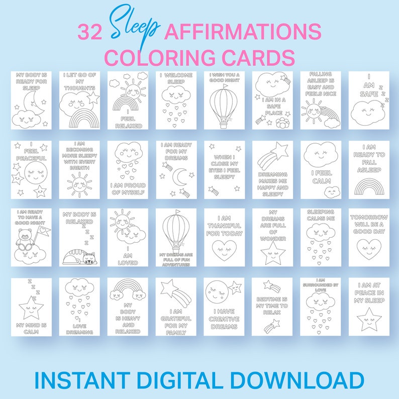 160 Kids Coloring Affirmations Bundle Mindfulness Cards for - Etsy