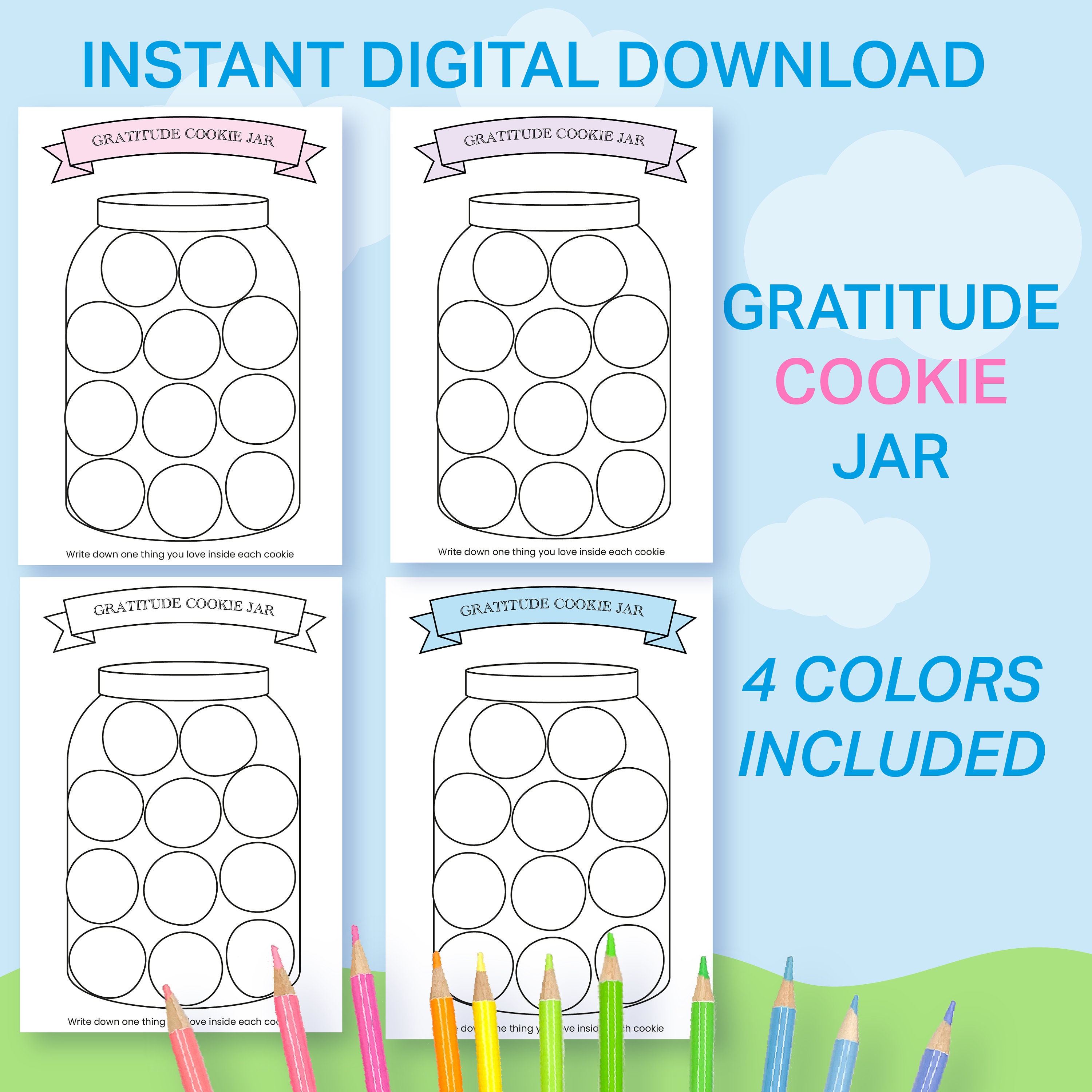 Gratitude Jar Printable Kids, Mindfulness Coloring Activity Children ...