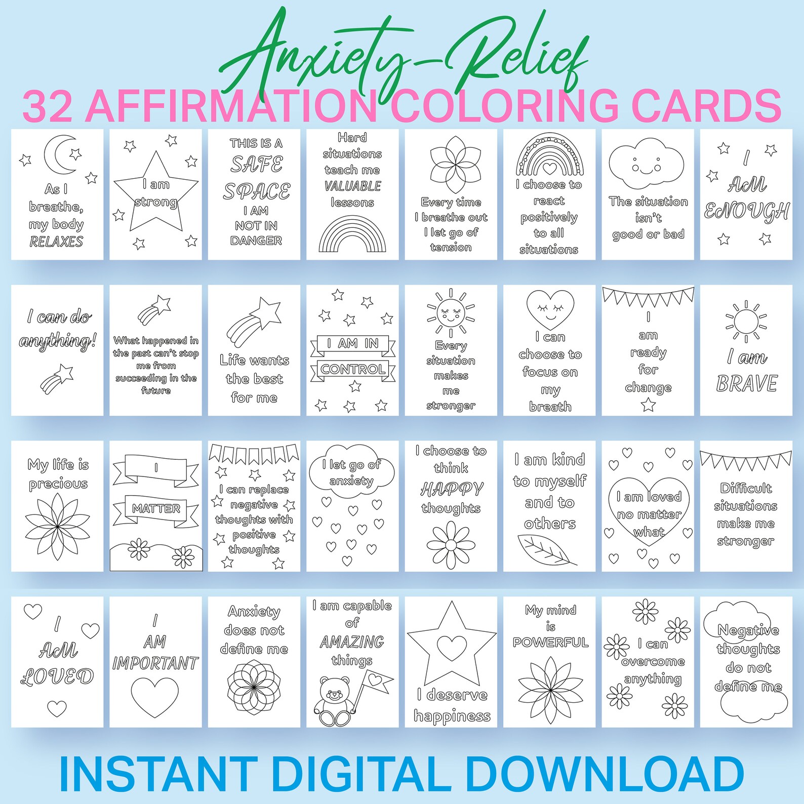 160 Kids Coloring Affirmations Bundle Mindfulness Cards for - Etsy