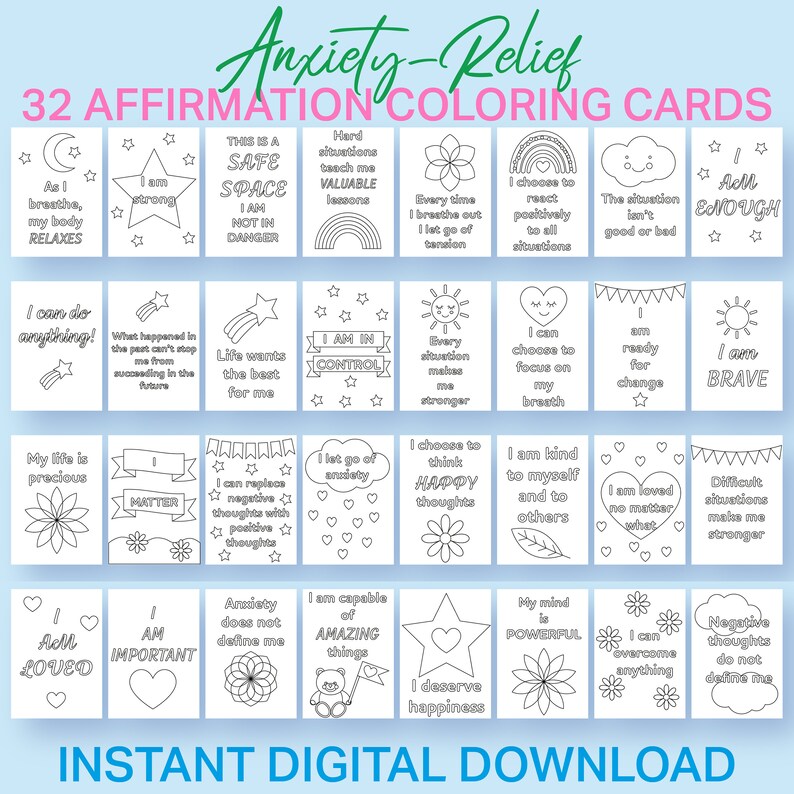 160 Kids Coloring Affirmations Bundle Mindfulness Cards for - Etsy