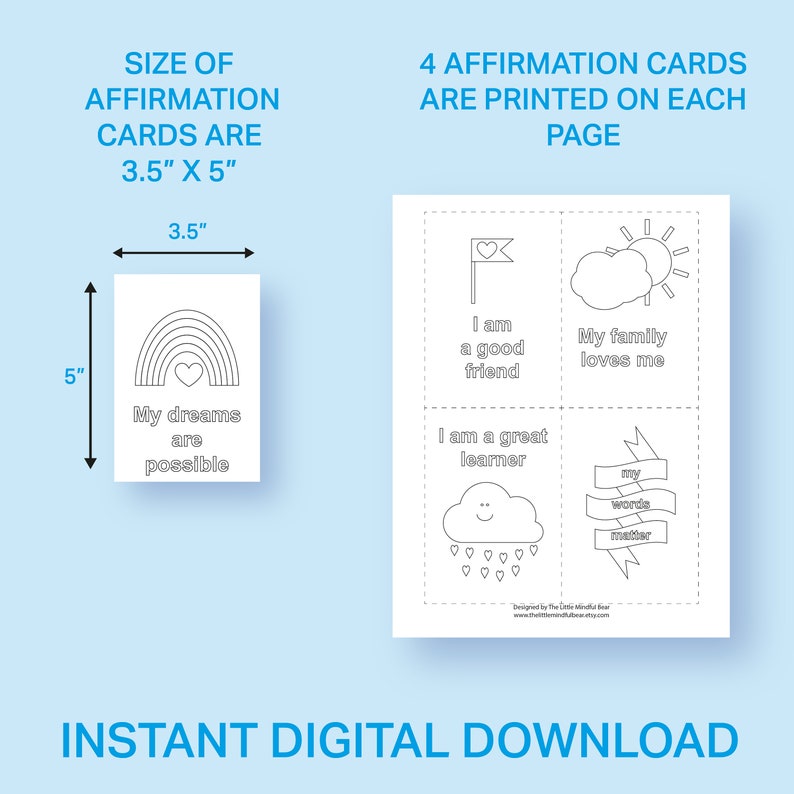 Positive Affirmation Coloring Cards for Kids, Coloring Pages, Kindness ...