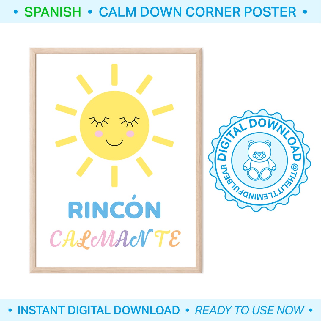 Spanish Classroom Decor, Calm Down Corner Poster, Kids Rainbow Boho ...