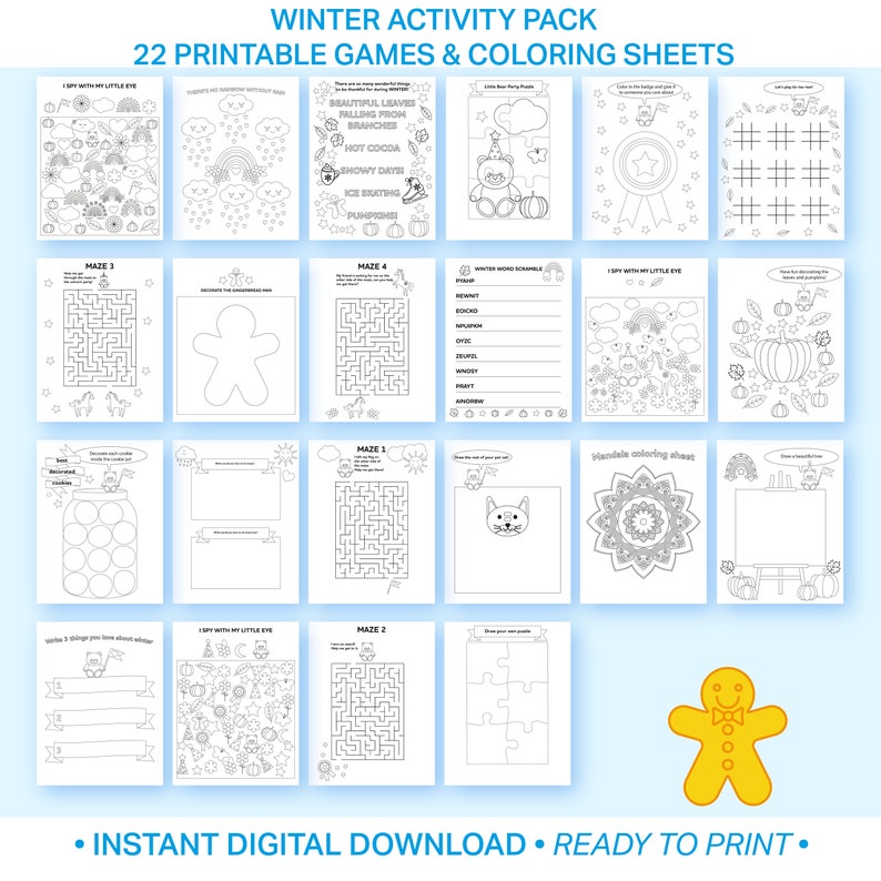Winter Activity Printables for Kids Fall Coloring Pages and - Etsy