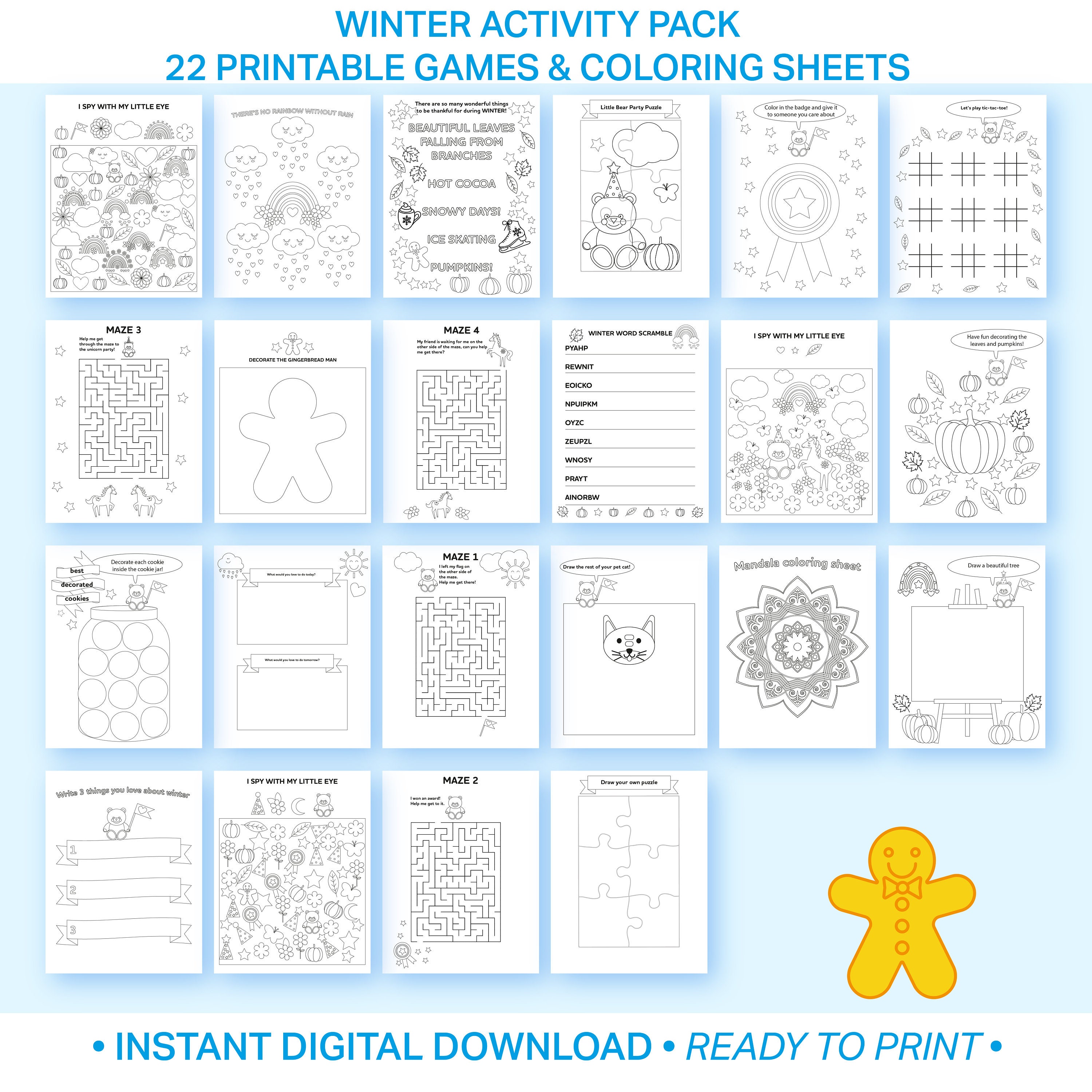 Winter Activity Printables for Kids Fall Coloring Pages and - Etsy