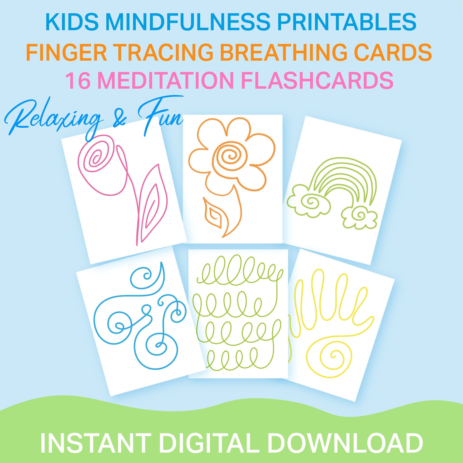 Calm Down Finger Tracing Meditation Flashcards, Kids Mindful Activity ...