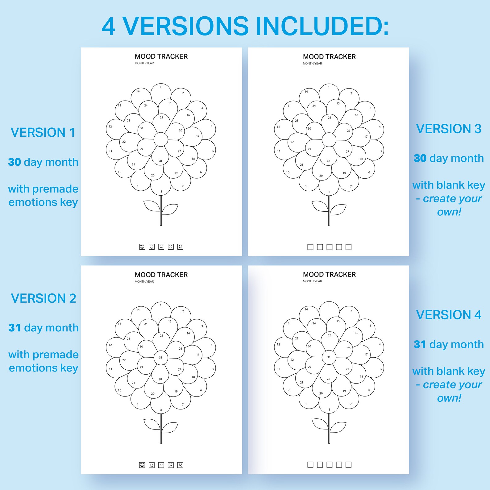 Flower Mood Tracker Printable, Daily Monthly Mood Chart Journal, A5 A4 ...