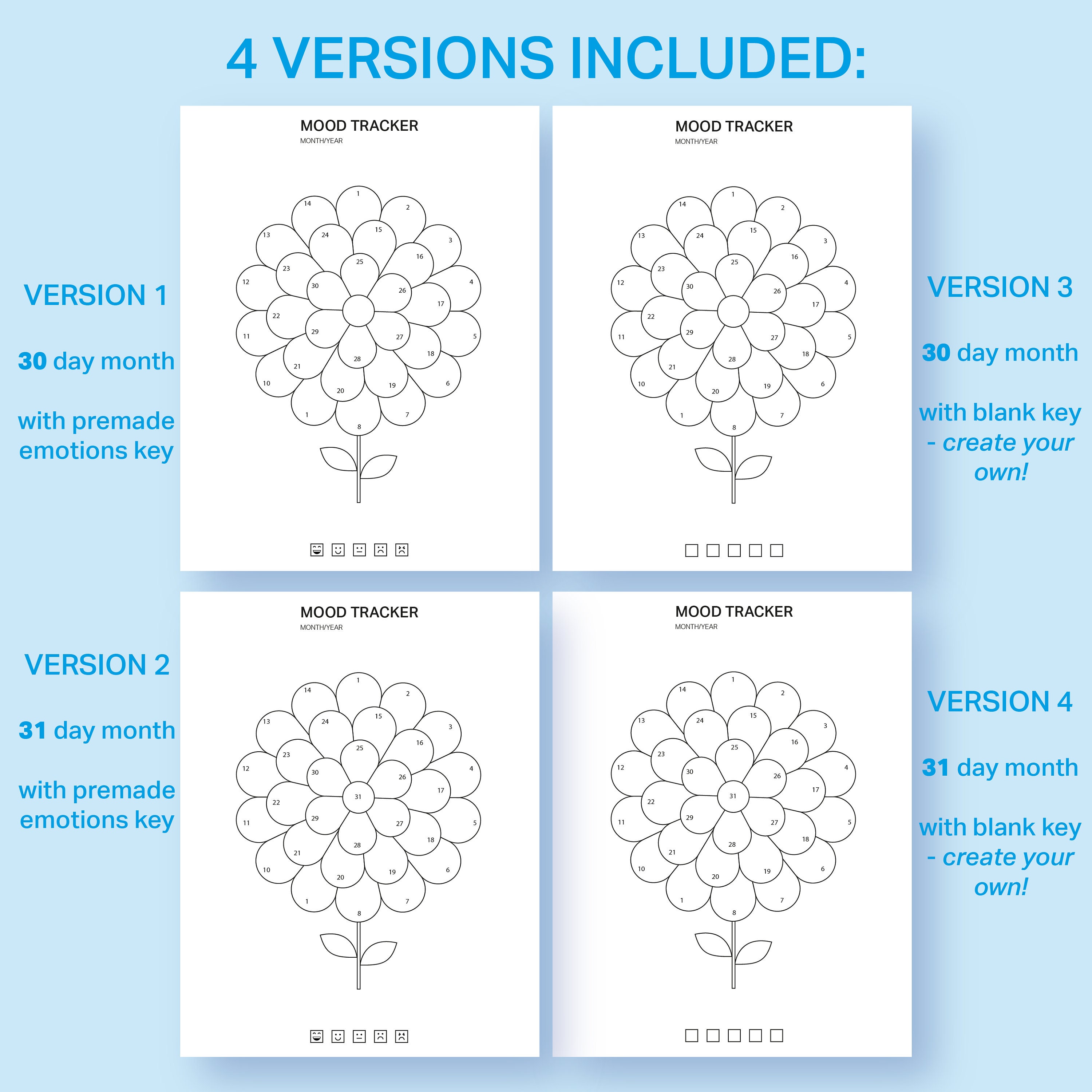 Flower Mood Tracker Printable, Daily Monthly Mood Chart Journal, A5 A4 ...