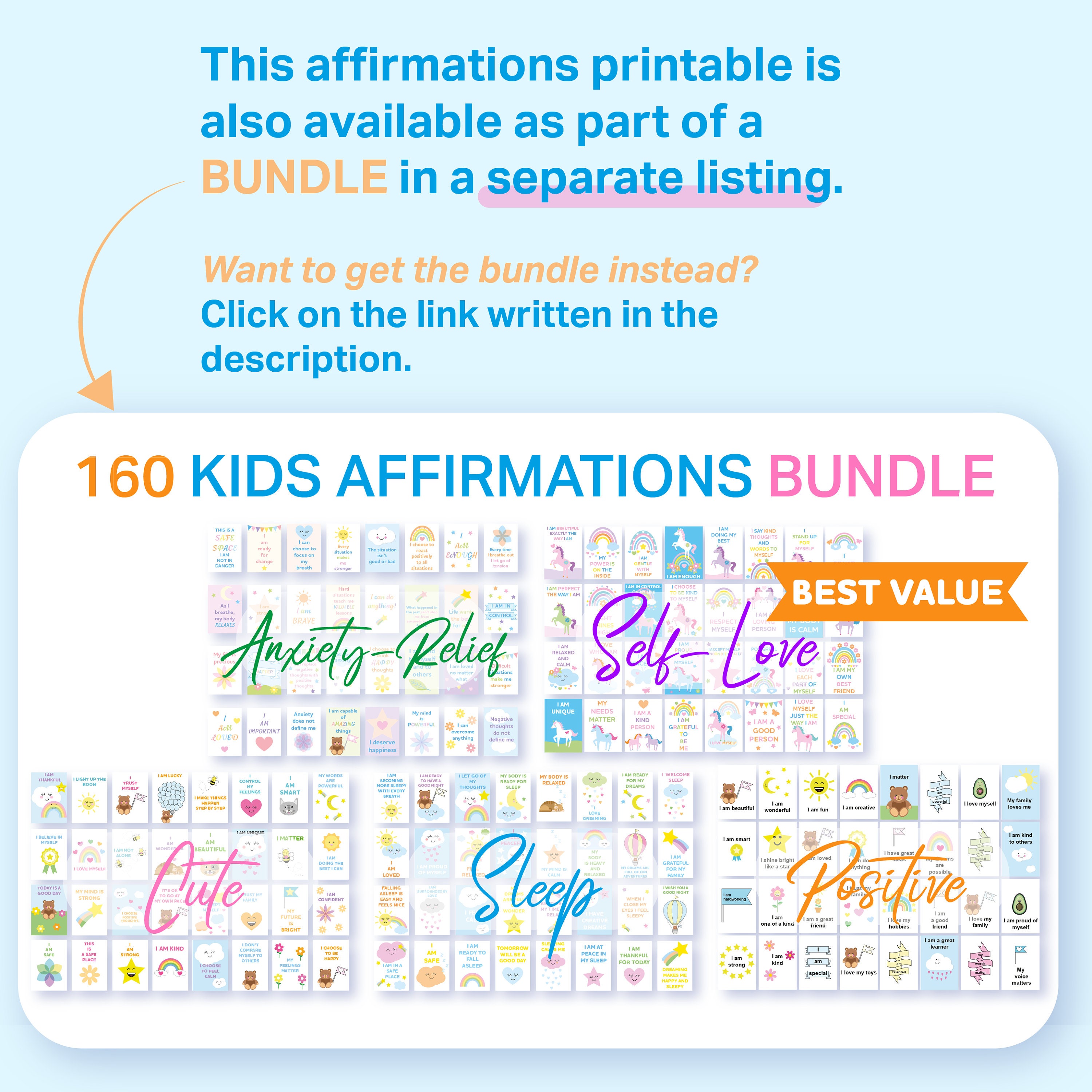 32 Positive Affirmation Cards for Kids, Daily Cards, Positive Thought ...