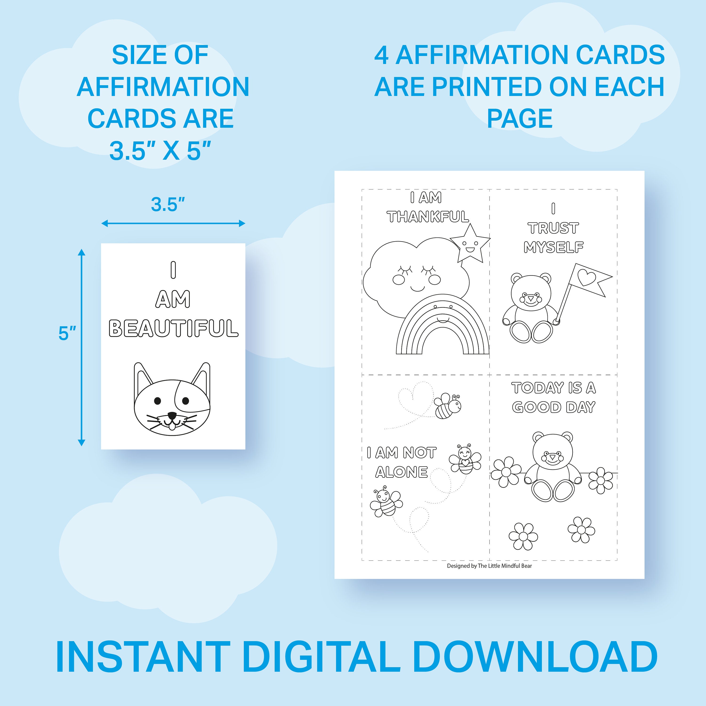 CUTE Kids Affirmation Coloring Cards, Kindness Cards to Color ...
