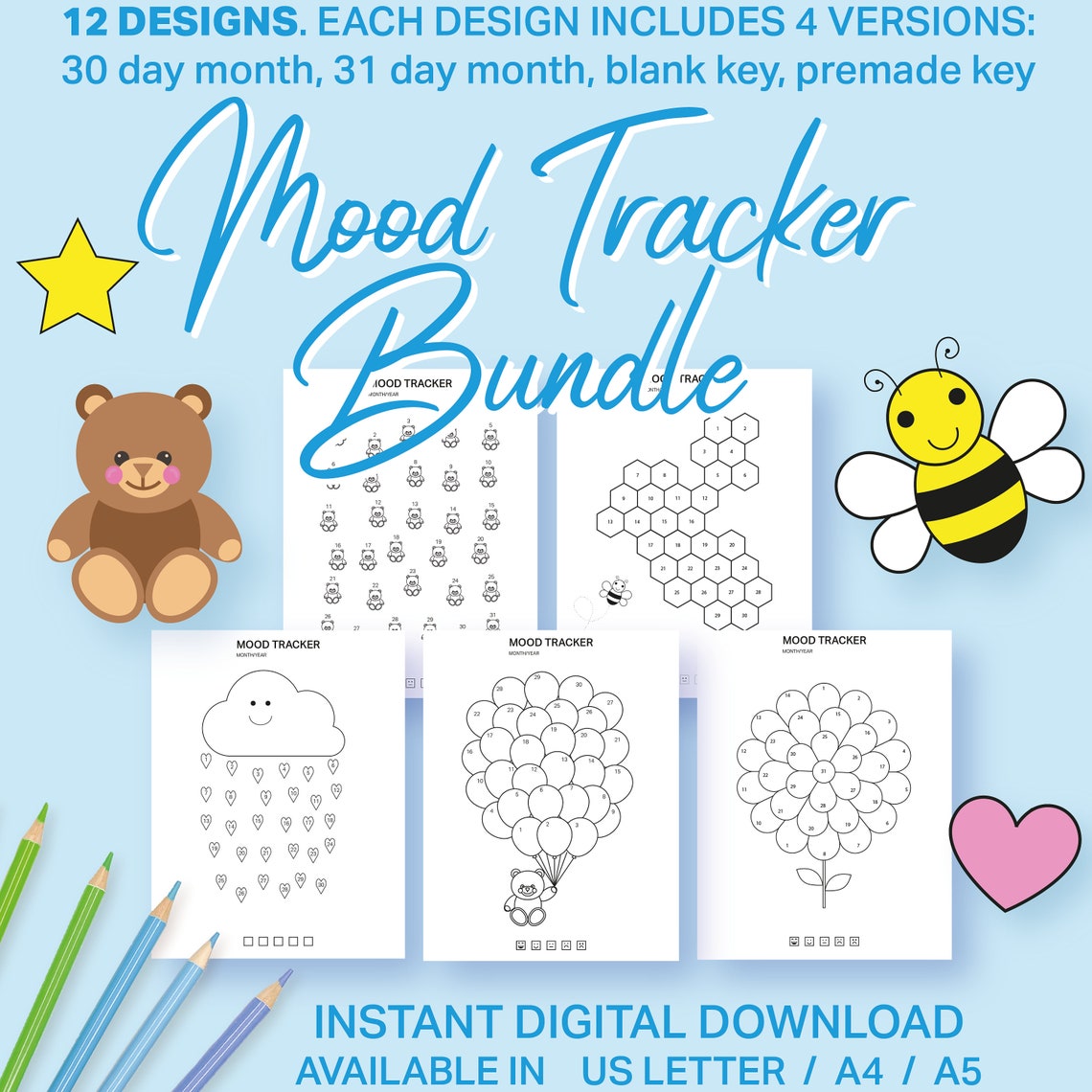 Mood Tracker Bundle Printable 12 Designs Emotions Tracker - Etsy