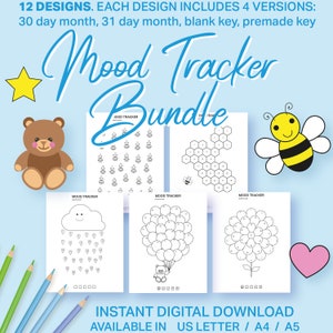 Mood Tracker Bundle Printable, 12 Designs Emotions Tracker Digital ...