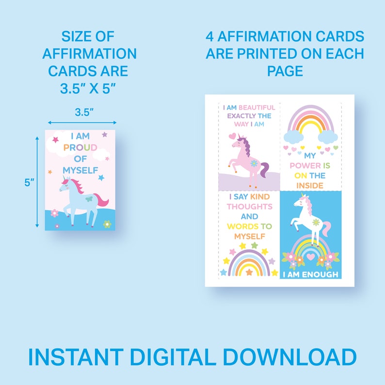Unicorn Self-love Affirmation Cards Kids, Girls Self Esteem Mindfulness ...