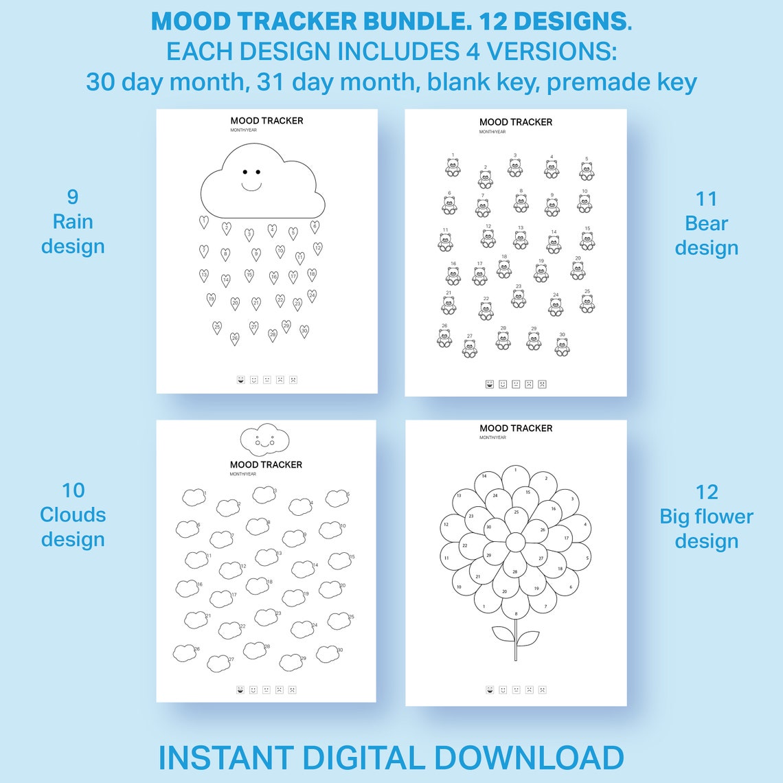 Mood Tracker Bundle Printable 12 Designs Emotions Tracker - Etsy