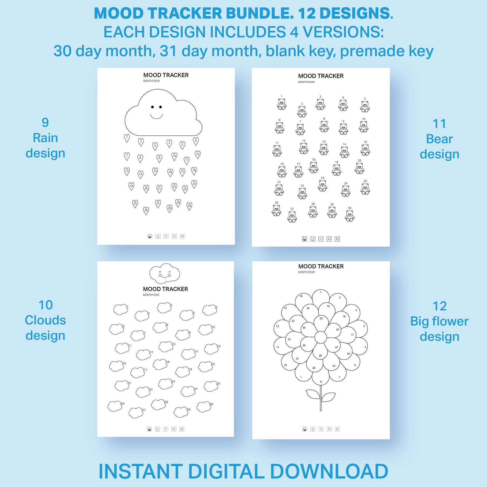 Mood Tracker Bundle Printable 12 Designs Emotions Tracker - Etsy