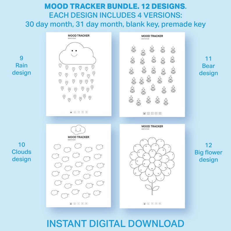 Mood Tracker Bundle Printable 12 Designs Emotions Tracker - Etsy