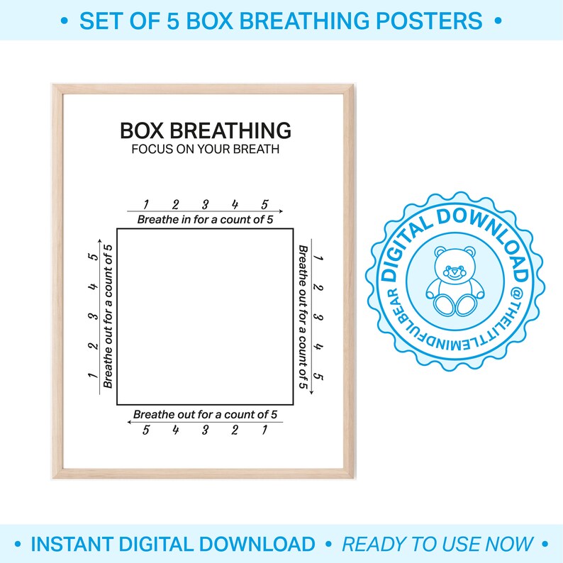 Bundle Box Breathing Posters, Mental Health Poster, Therapy Counselor ...