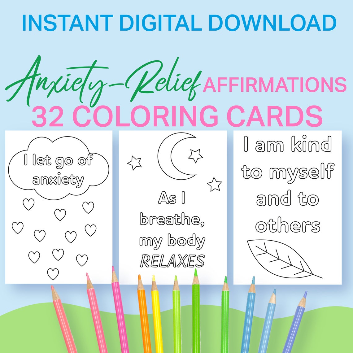 Kids Anxiety-relief Affirmations Coloring Cards Printable, Coloring ...
